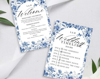 Dusty Blue Floral Wedding Itinerary Template, Winter Wedding, Timeline ...