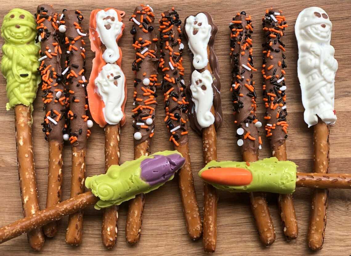 Halloween Themed Chocolate Covered Gourmet Pretzels Spooky Treats - Etsy