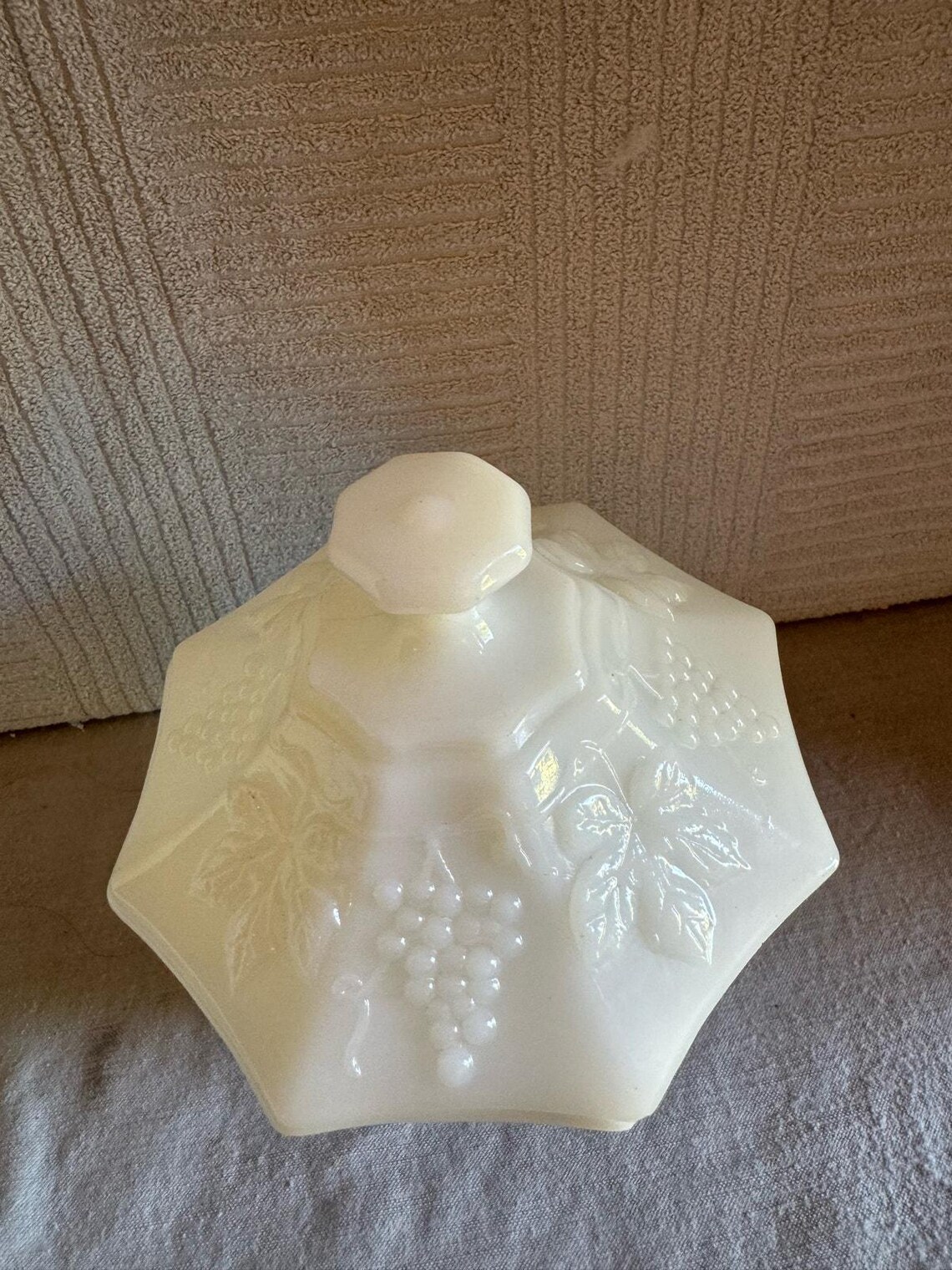 Anchor Hocking Vintage Milk Glass Candy Dish With Lid Grapes Stippled ...