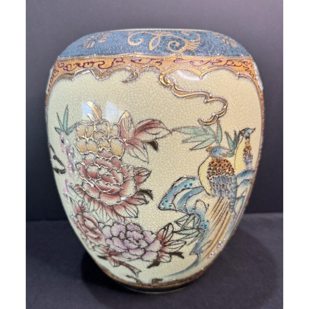 Vintage Royal Satsuma Hand-painted Floral Vase, 9" Tall - Etsy