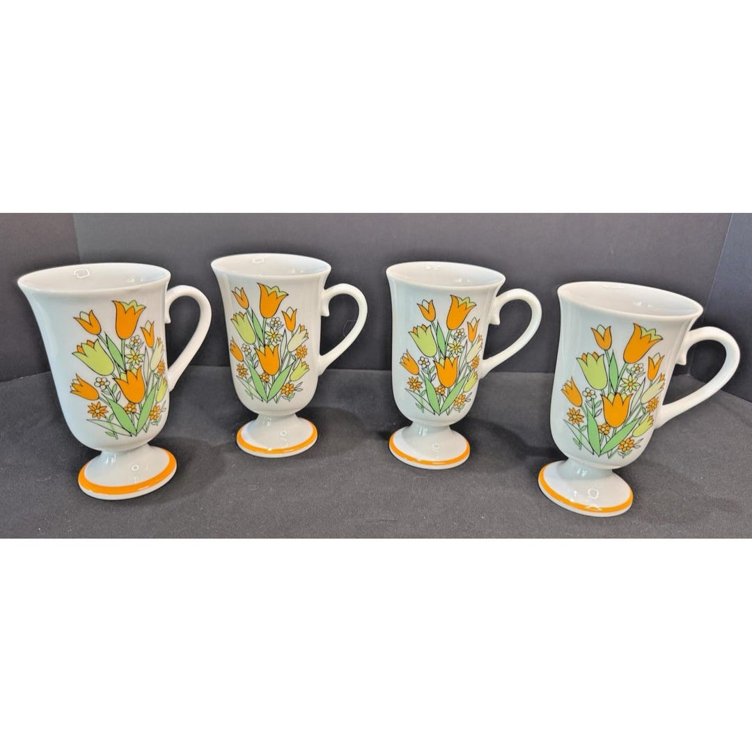 Vintage 1960s Tulip Mugs Set, Retro Floral Coffee Cups - Etsy