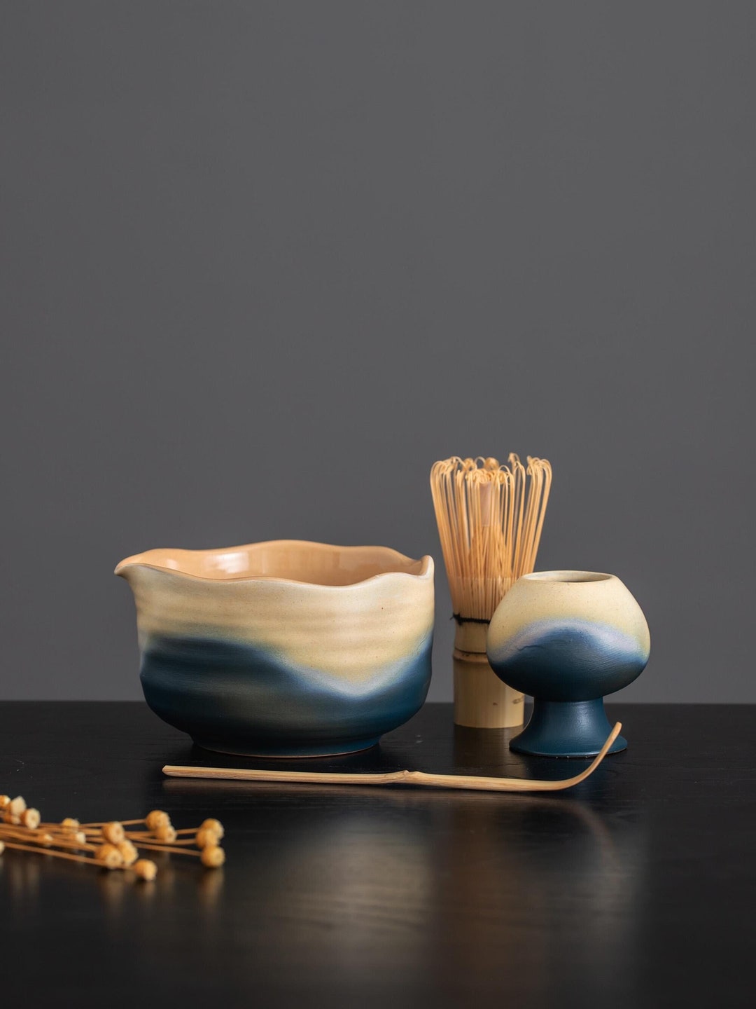 Handmade Ocean Blue Glazed Matcha Bowl Set: Tea Ceremony Kit - Etsy