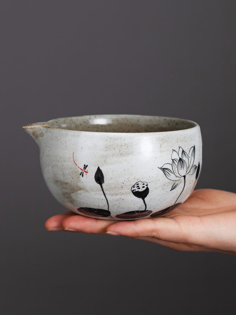 Handcrafted Lotus Matcha Bowl Set With Spout: Tea Ceremony Gift - Etsy