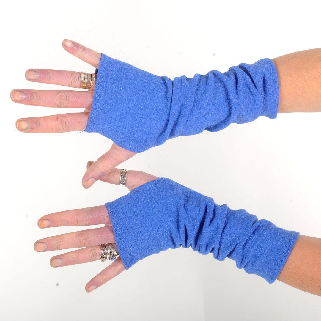 Sparkly Blue Armwarmers, Long Bright Blue Fingerless Gloves, Fun ...