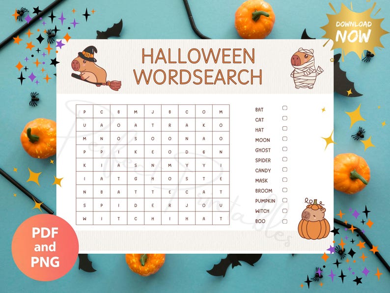 Capybara Halloween Wordsearch Printable, Cute Capybara, Capybara ...