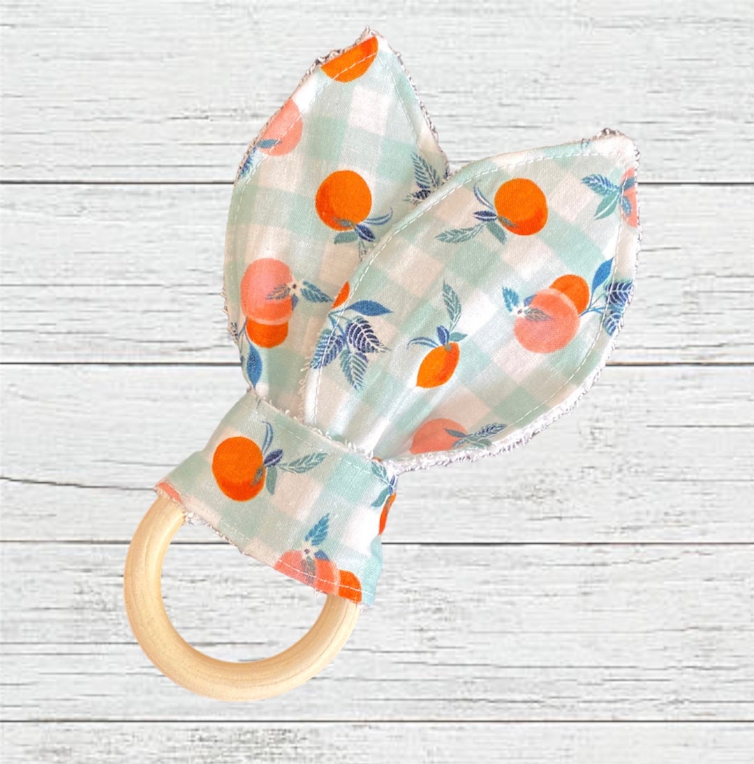 Crinkle Bunny Ear Baby Teether Unfinished Wood - Oranges and Peaches - Etsy