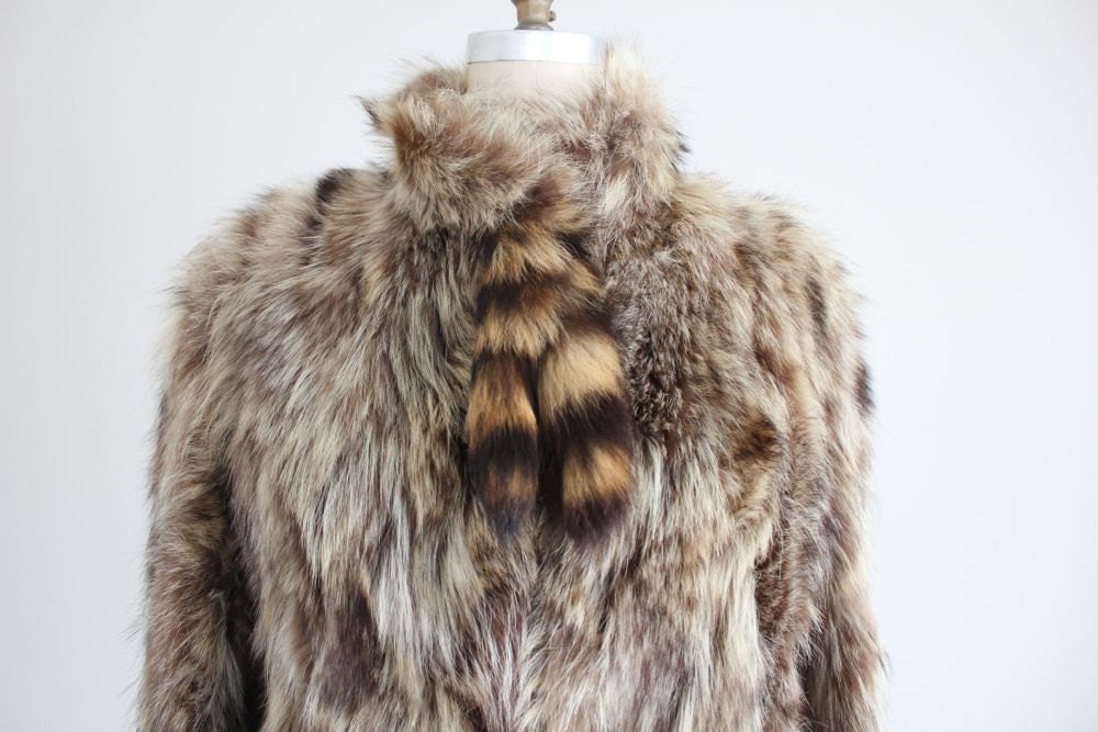 Raccoon Fur Coat | Shaggy Raccoon Coat | 1970's Raccoon Tail Coat - Etsy