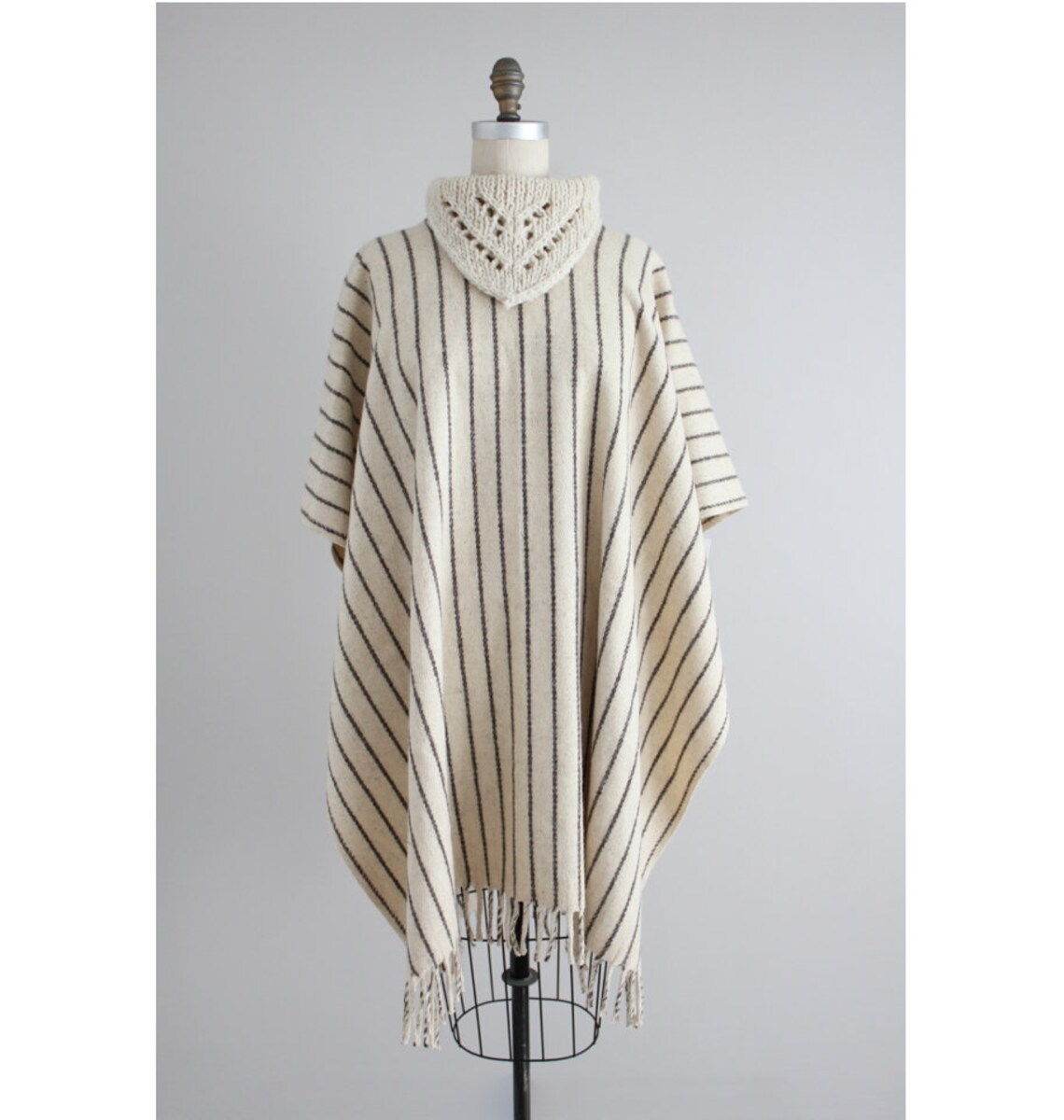 Striped Wool Poncho Collared Poncho Cape Cream Wool Cape - Etsy