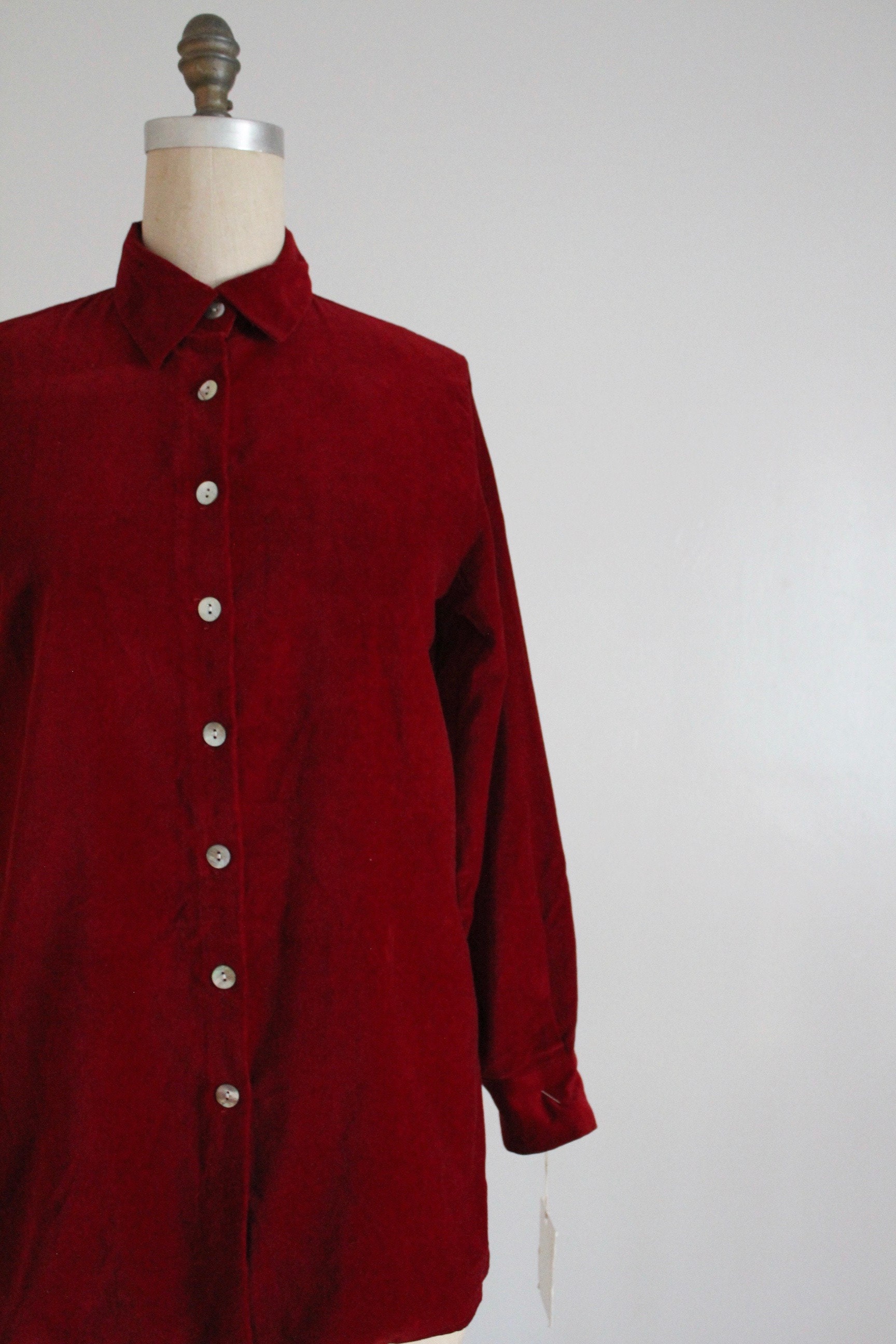 Red Velvet Blouse | 100% Cotton Blouse | Velvet Collared Shirt - Etsy