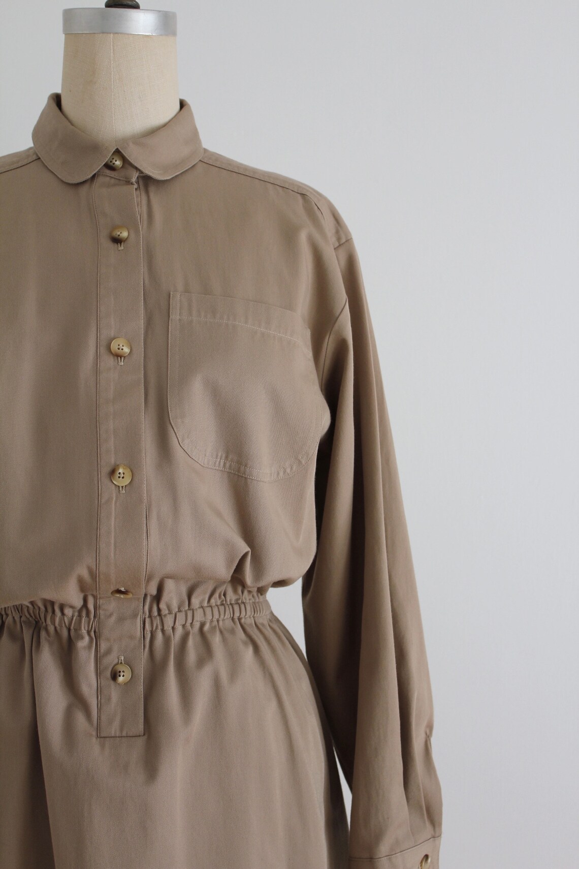 Tan Cotton Shirtdress | Button Down Dress | Collared Shirt Dress - Etsy