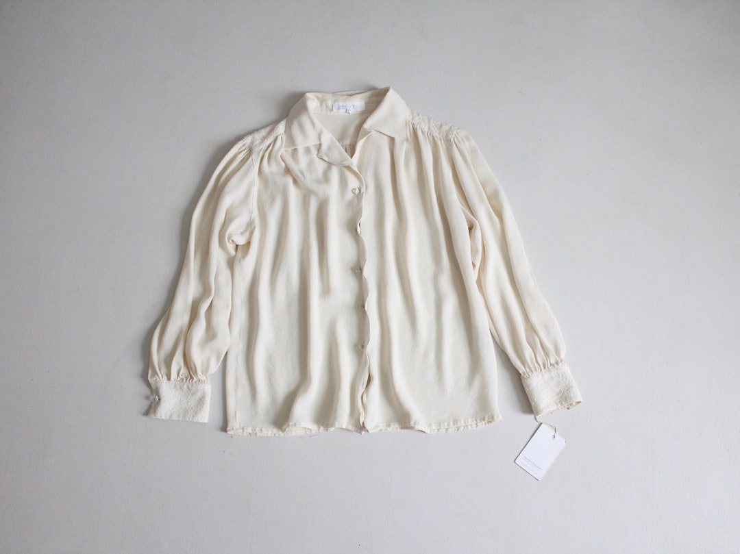 Vintage Escada Blouse | Cream Silk Blouse | Lace Shoulder Blouse - Etsy