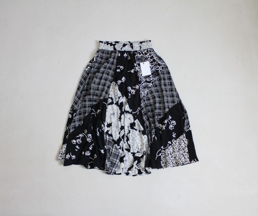 Patchwork Print Skirt | Novelty Midi Skirt | Plaid Floral Skirt - Etsy