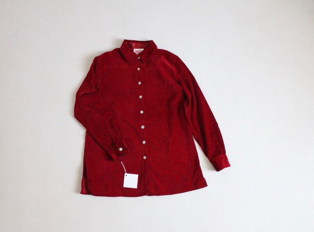 Red Velvet Blouse | 100% Cotton Blouse | Velvet Collared Shirt - Etsy