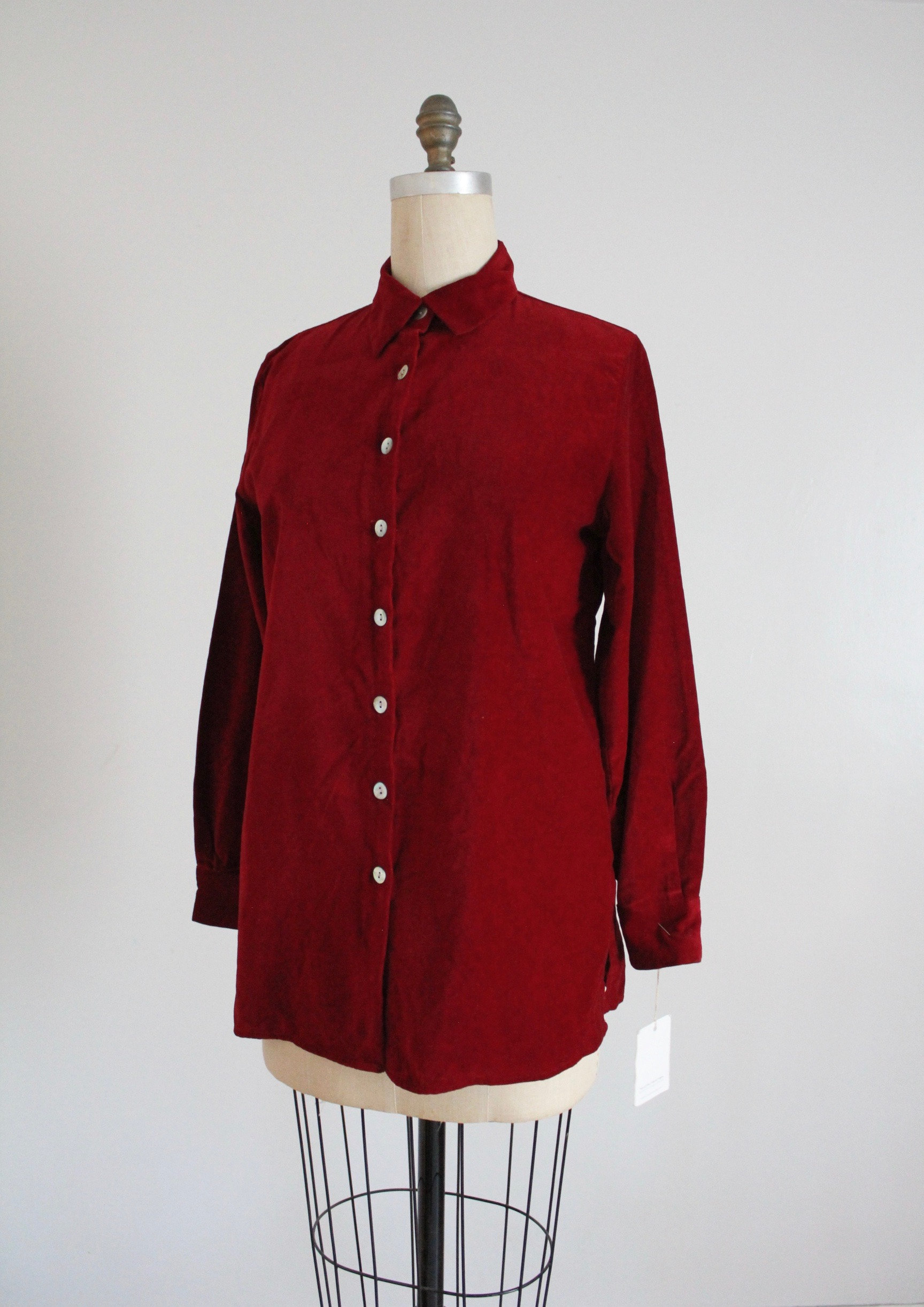 Red Velvet Blouse | 100% Cotton Blouse | Velvet Collared Shirt - Etsy