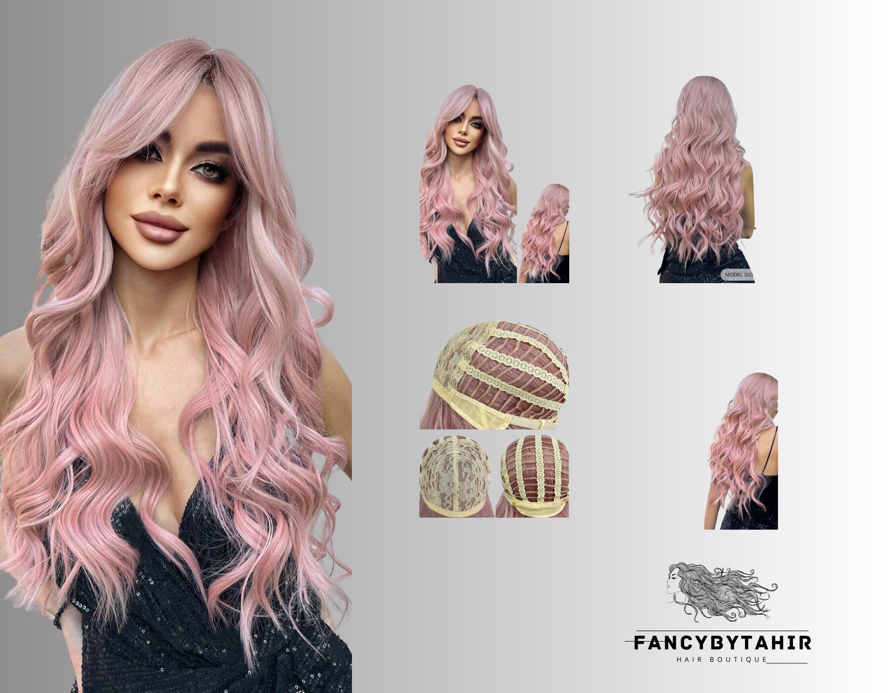 28-inch Water Wave Pink Wig With Bangs Heat-resistant Fiber, Long ...