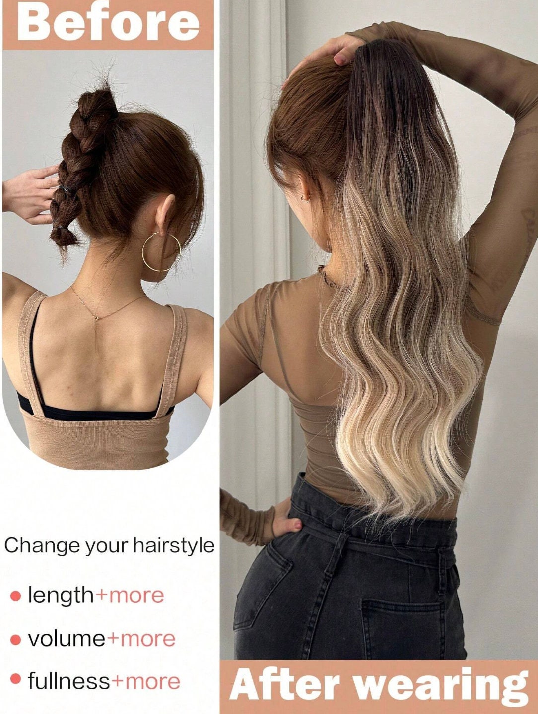 Long Synthetic Wavy Curly Ponytail Hair,curly Wavy Ponytail Women's ...