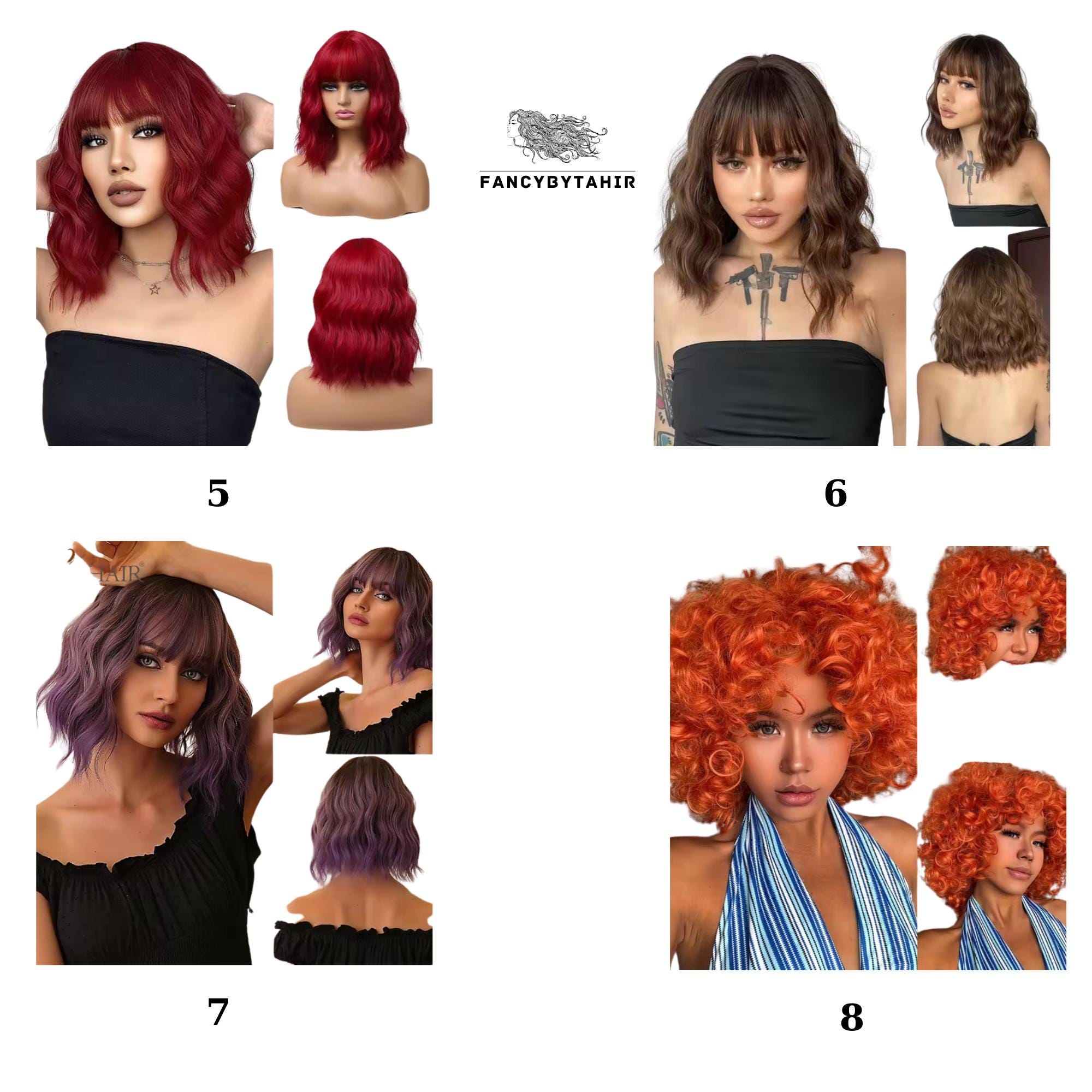 Short Bob Synthetic Wigs With Bangs Ombre Pink Natural Water Wave Wig ...