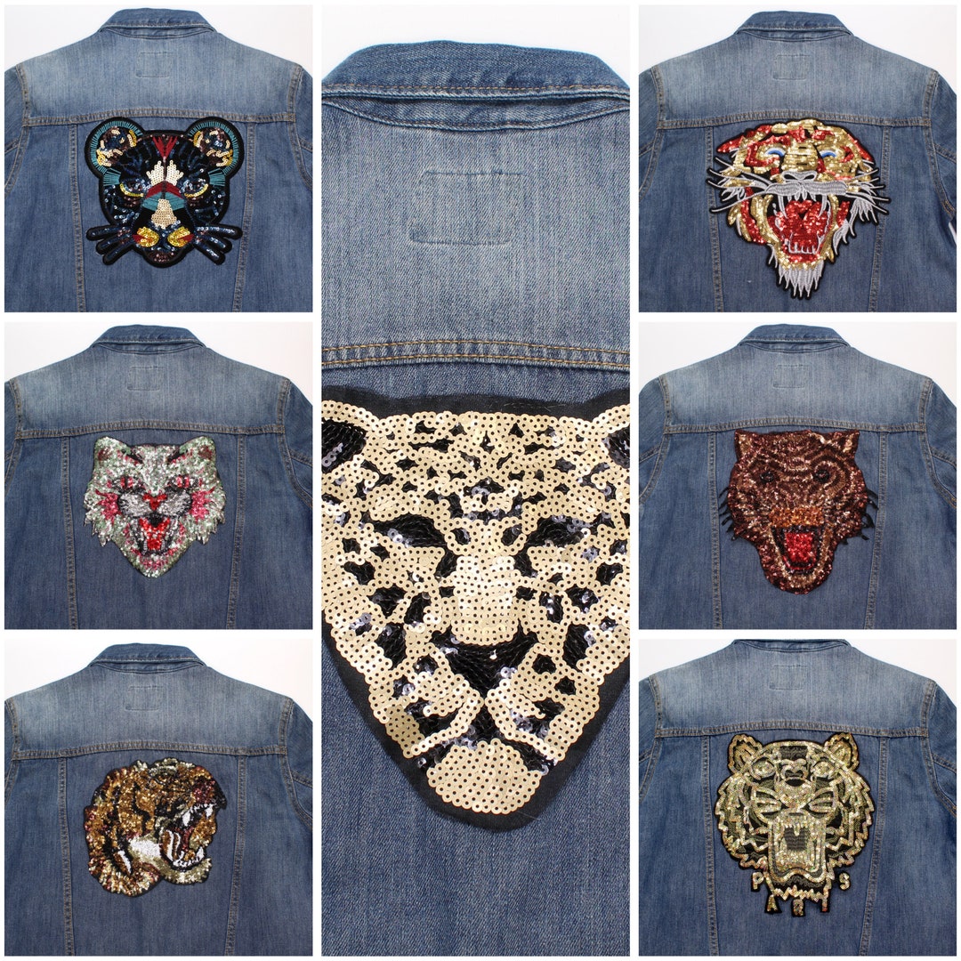 Sequin Tiger Sew on Iron on Patch Ideal for Custom Denim Jackets Tiger ...