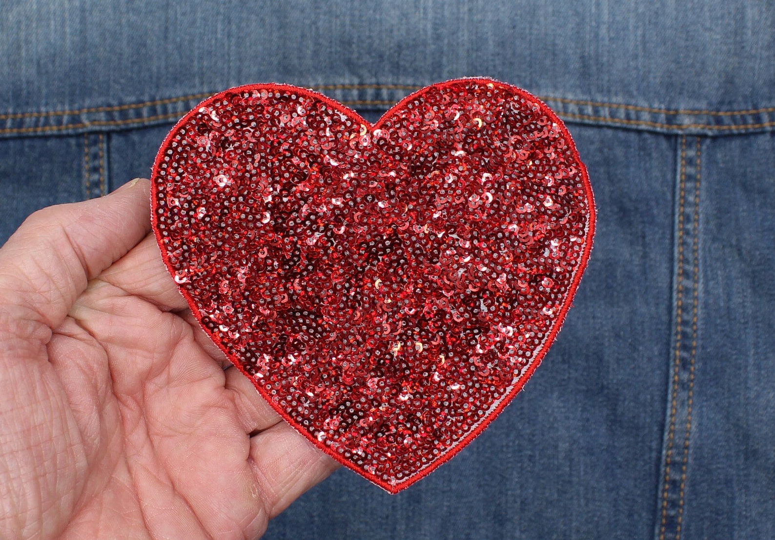 Large Red Sequin Heart Patch Red Love Valentines Badge Iron On, Sew on Patch - Etsy
