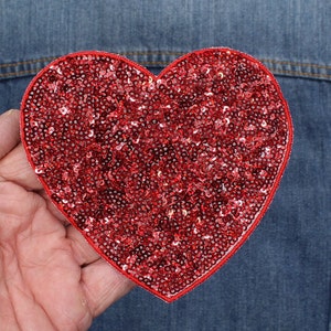 Large Red Sequin Heart Patch Red Love Valentines Badge Iron On, Sew on ...