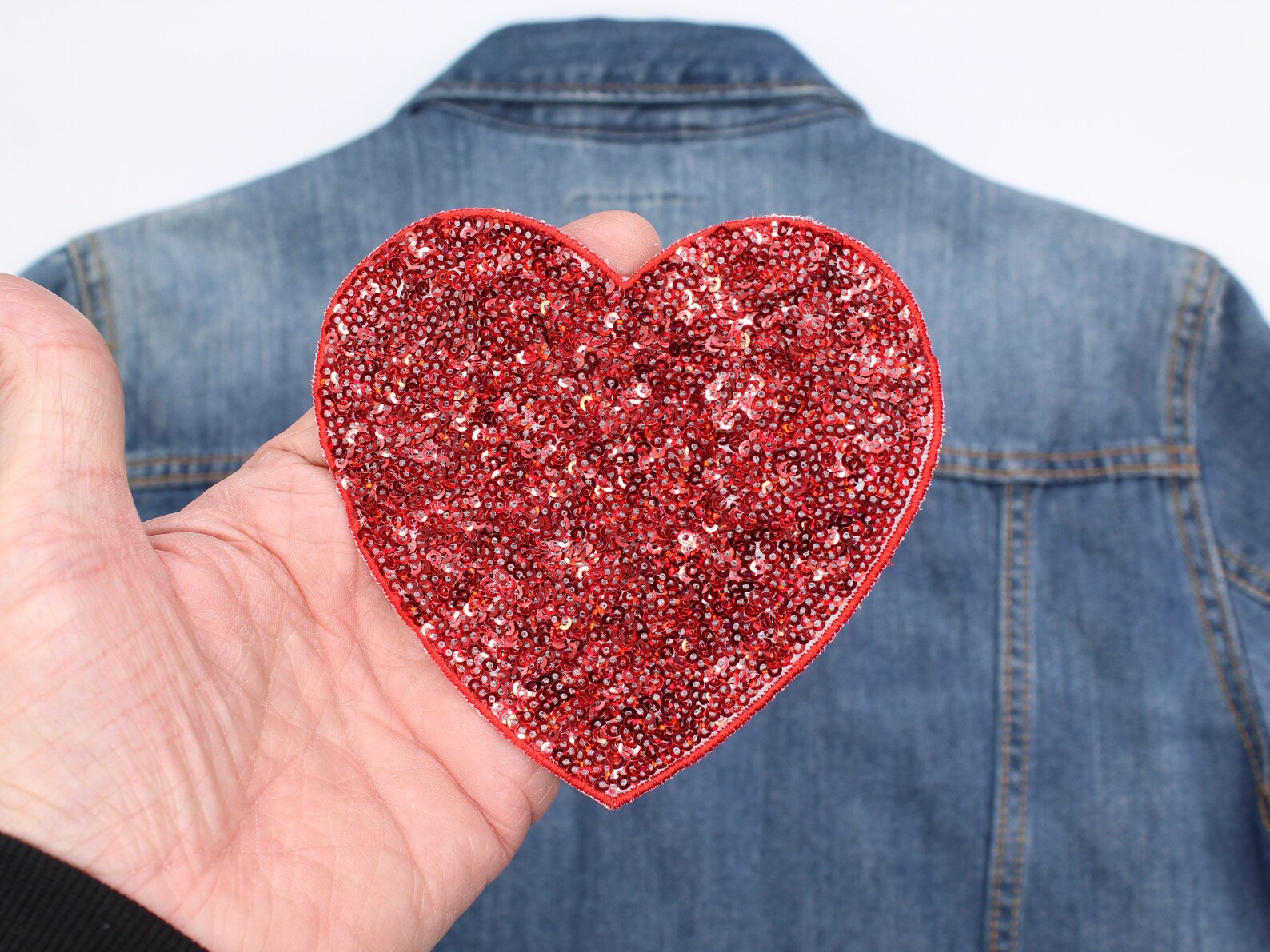 Large Red Sequin Heart Patch Red Love Valentines Badge Iron On, Sew on Patch - Etsy