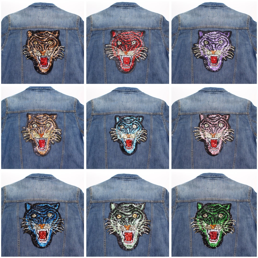Sequin Tiger Sew on Iron on Patch Ideal for Custom Denim Jackets Tiger ...