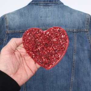 Large Red Sequin Heart Patch Red Love Valentines Badge Iron On, Sew on ...