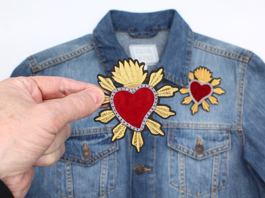 Frida Kahlo Red, Gold and Silver Flaming Heart Embroidered Iron on Sew ...