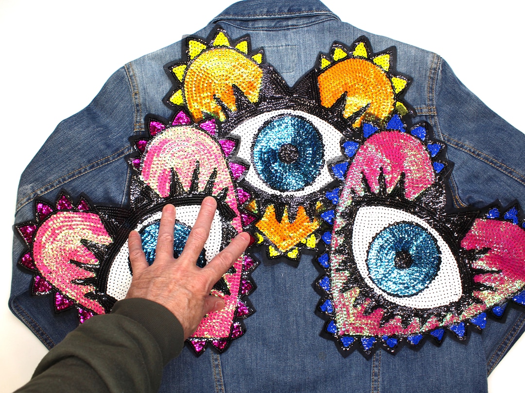 Large Heart Eye Sequin Sew on Iron on Patch Back Patch Sequinned ...