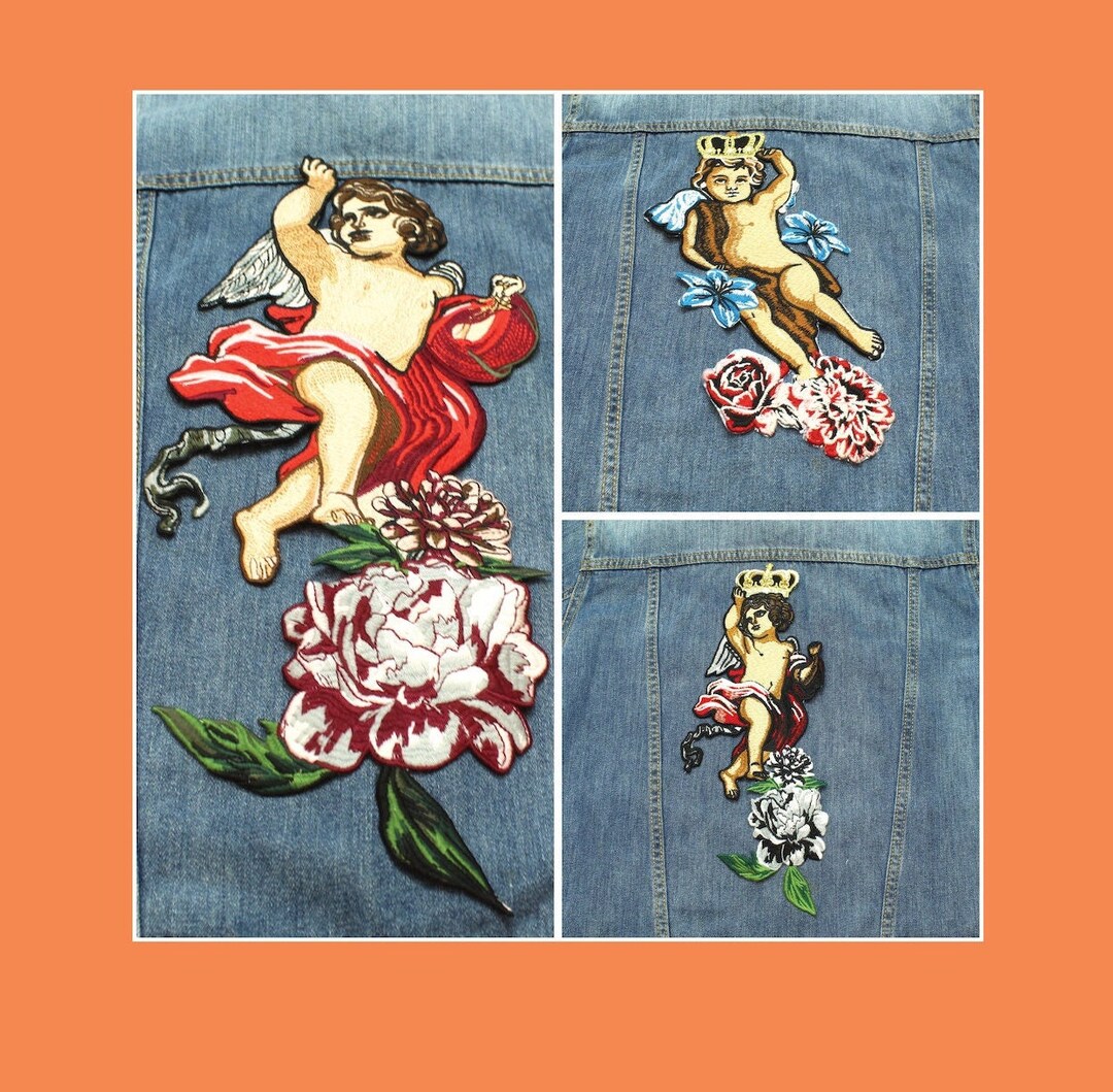 Huge Cherub Embroidered Patches Applique Tapestry Embroidery Angel Patches, Cherub Patches Sew ...