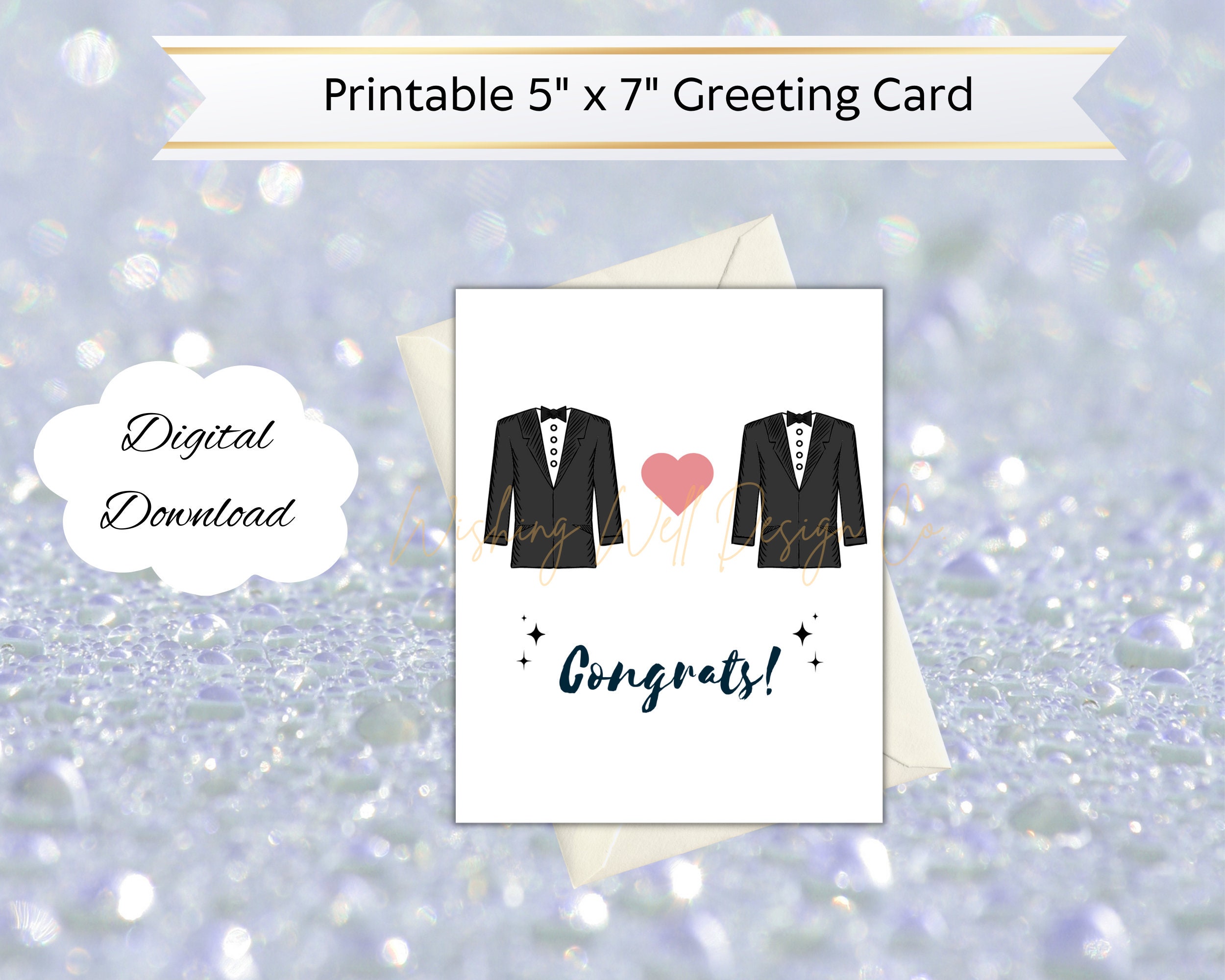 Printable Wedding Card: Digital Download, LGBTQ Wedding Card, Groom and ...