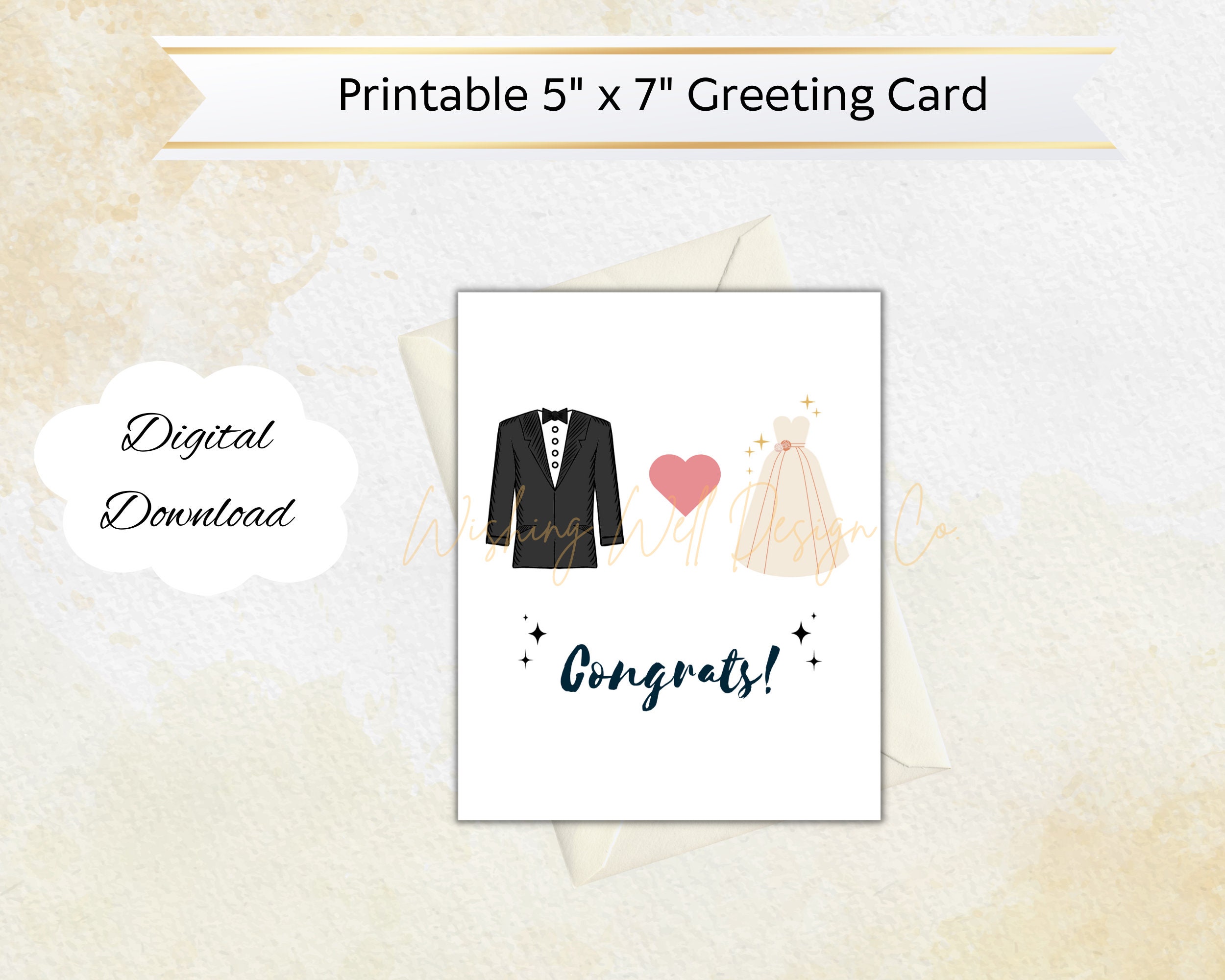 Printable Wedding Card: Digital Download, Wedding Card, Bride and Groom ...
