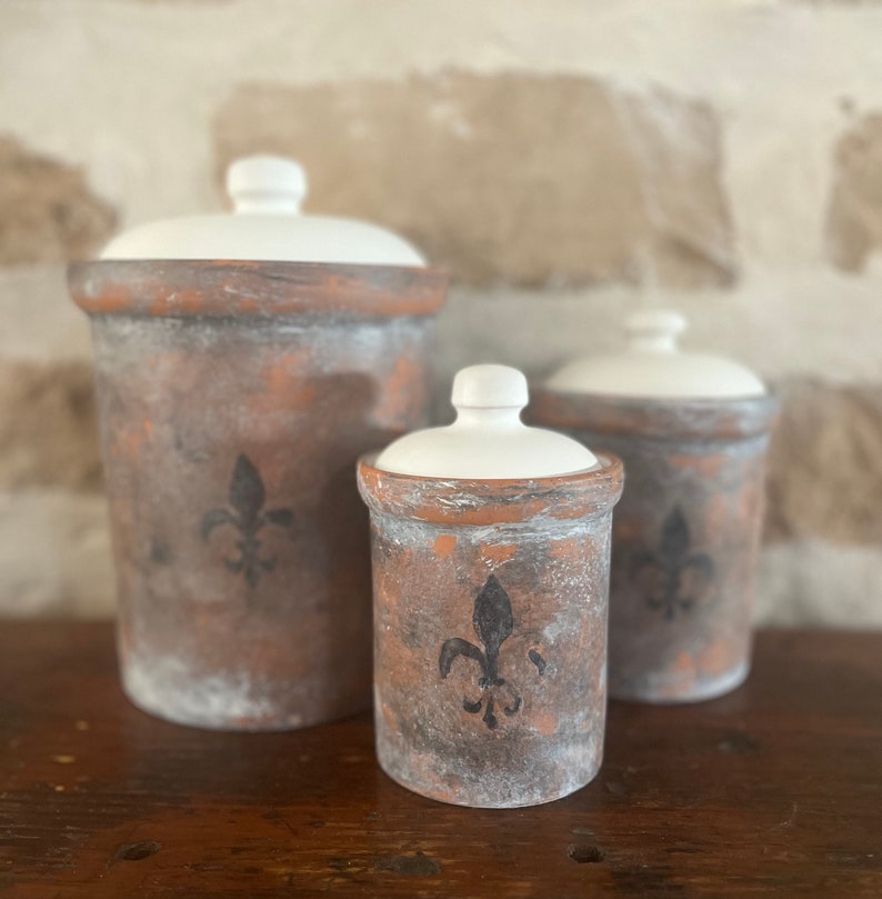 Three Piece Canister, Set, French Country Shabby Chic, Rustic Ceramic ...