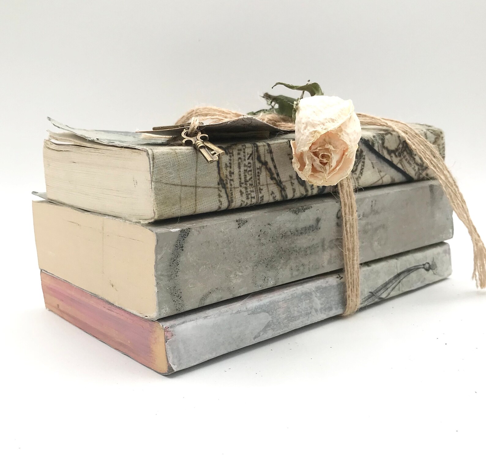 Decorative Book Stack, Book Bundle, Tan, Gray, Blue, Farmhouse, Cottage ...