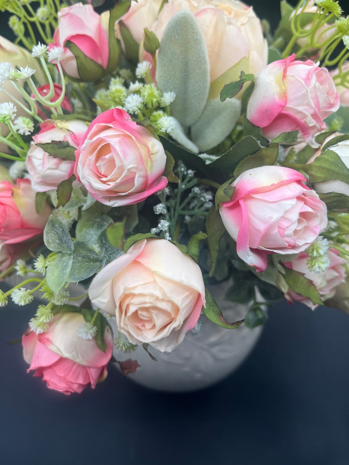 Artificial Dried Floral Arrangement, Pink Roses, Peonies, French ...