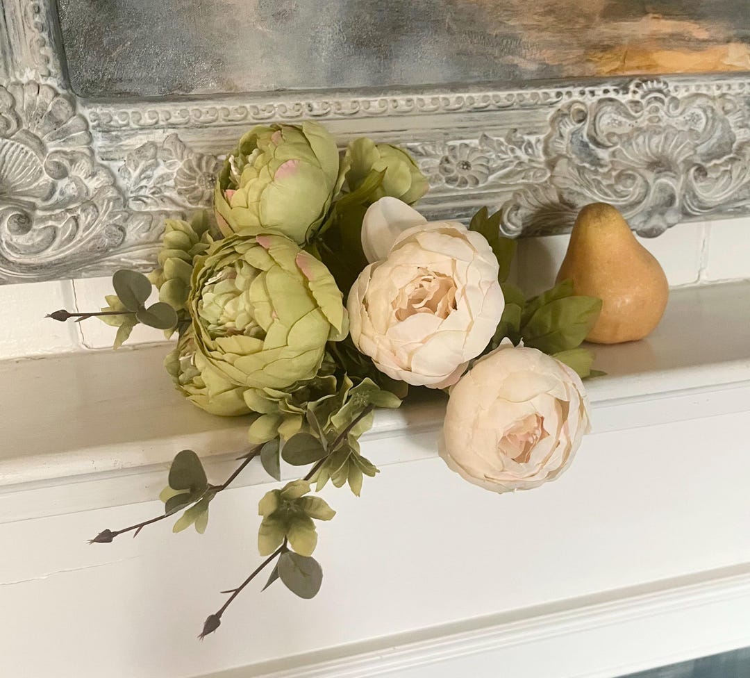 Spring Peony Bouquet, Rustic Country French Cottage Floral Centerpiece ...