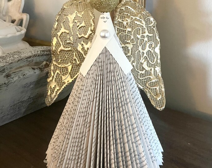 Folded Book Christmas Angel, White Gold Angel, Christmas Decor ...