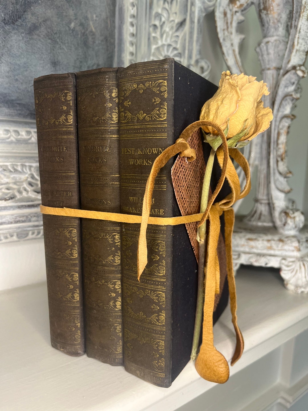 Vintage Book Bundle, Stack, Classic Gold Lettering, Three French ...