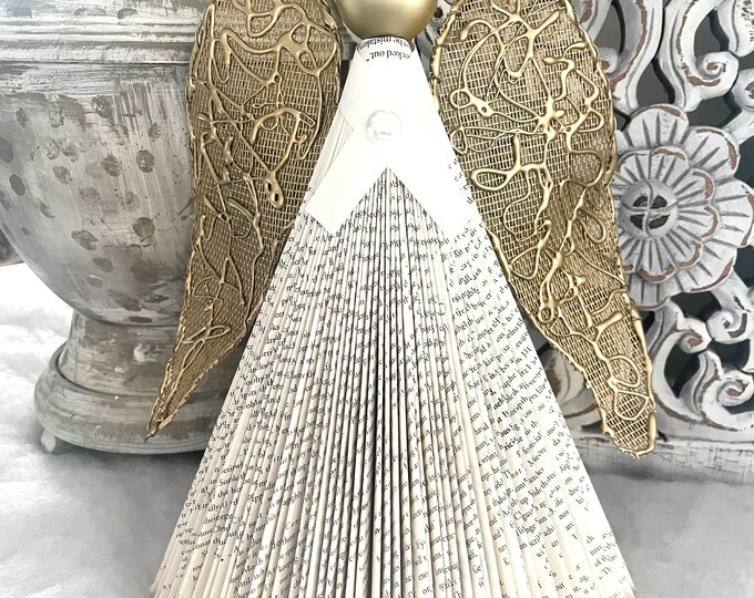 Folded Book Christmas Angel, White Gold Angel, Christmas Decor ...