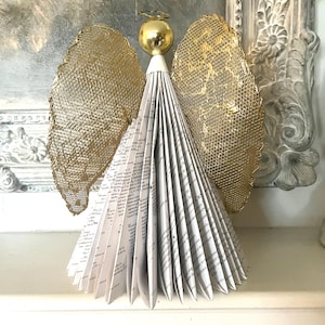Folded Book Christmas Angel, Gold Mesh Wings, Elegant Holiday Decor - Etsy