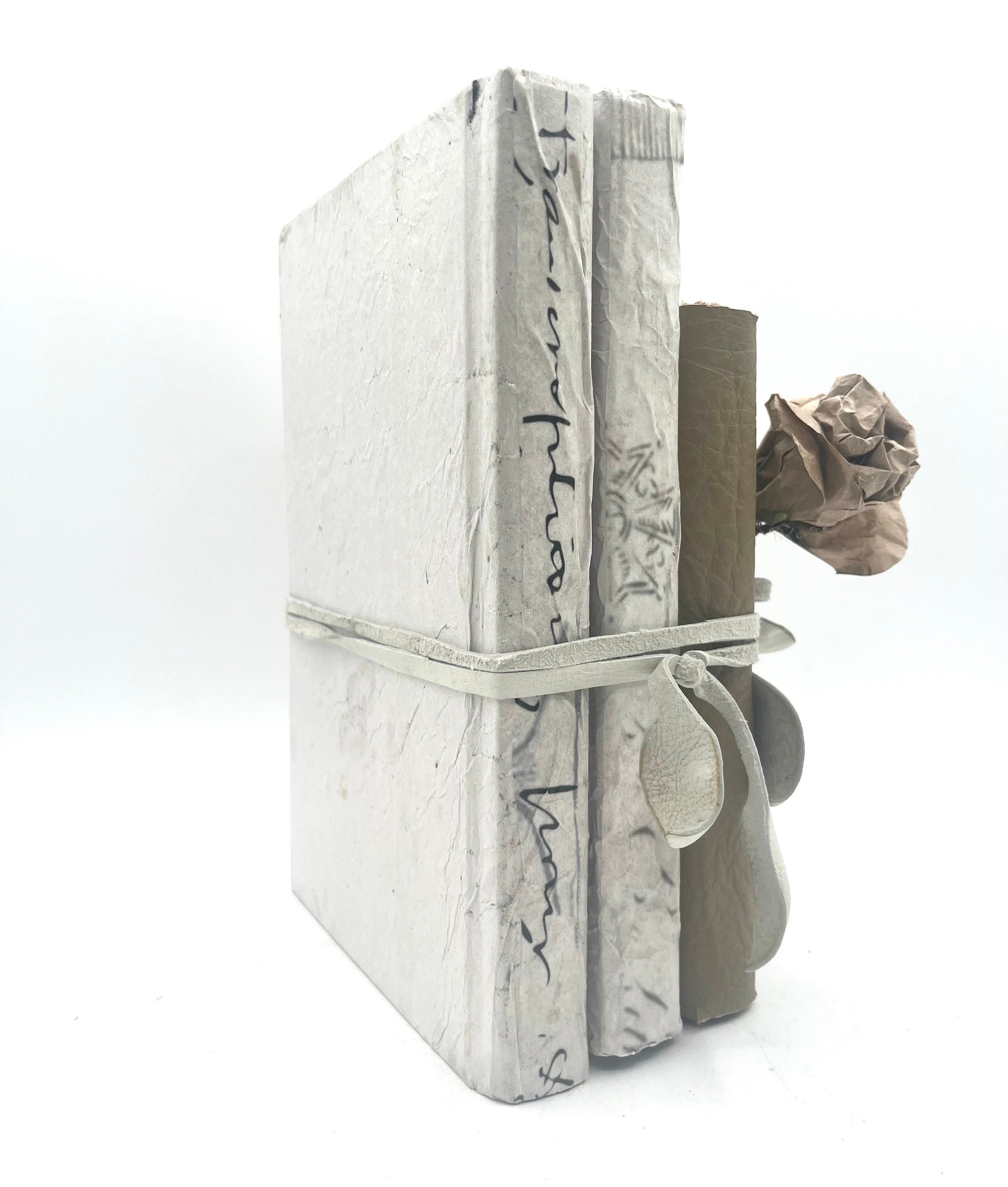French Script Book Stack: Shabby Chic Leather Strap Decor - Etsy