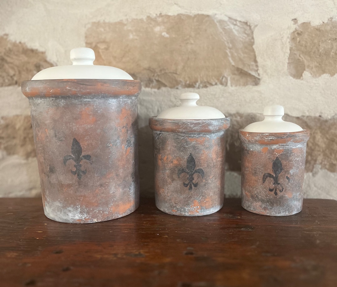 Three Piece Canister, Set, French Country Shabby Chic, Rustic Ceramic ...