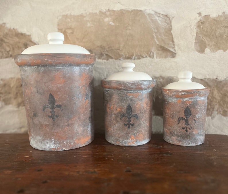 Three Piece Canister, Set, French Country Shabby Chic, Rustic Ceramic ...