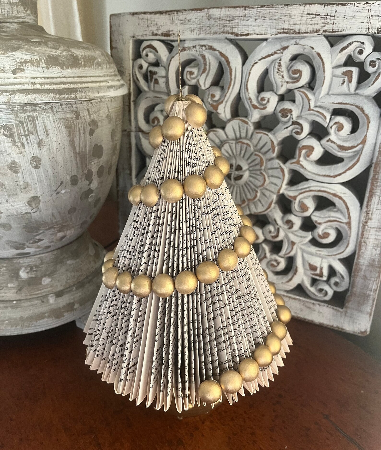 Folded Book Paper Christmas Tree, Gold Snowflake Topper, Vase Stand ...