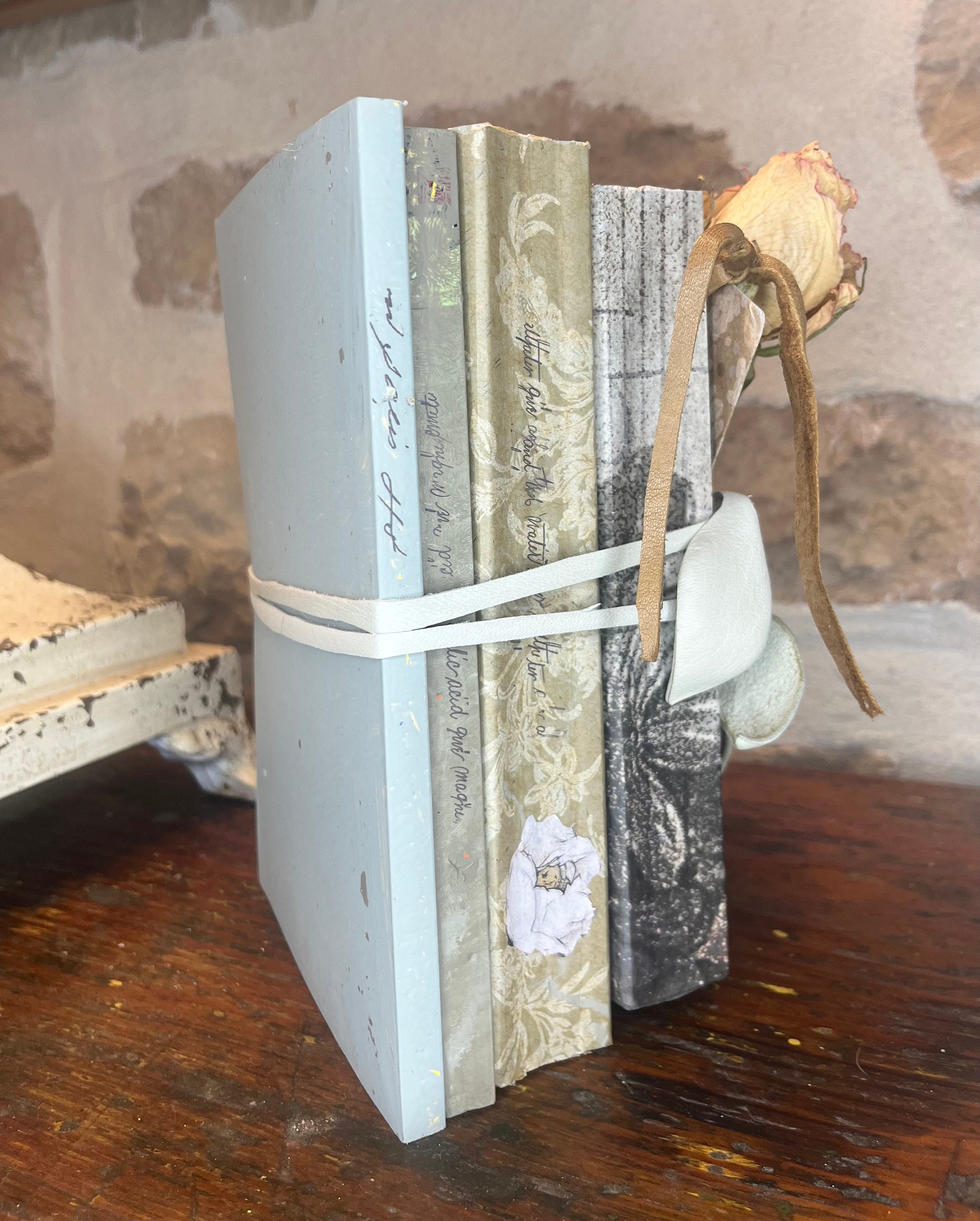 Decorative Book Bundle, Book Stack, Blue, Tan, White, Gray, French ...