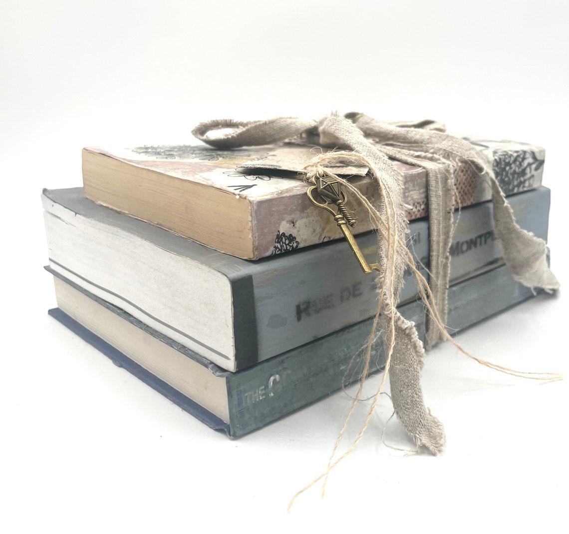 Decorative Book Stack, Book Bundle, Blue Gray, Farmhouse, Cottage ...