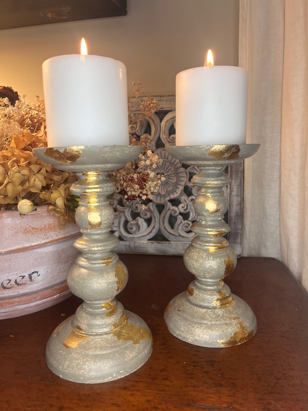Candleholders, Candlesticks, in Gold, Tan., Shabby Chic, English ...