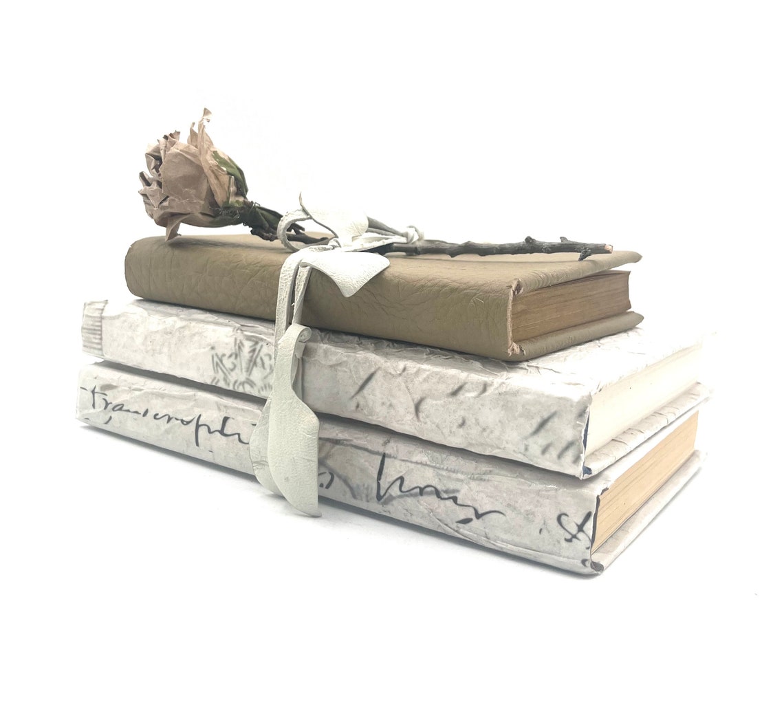 French Script Book Stack: Shabby Chic Leather Strap Decor - Etsy