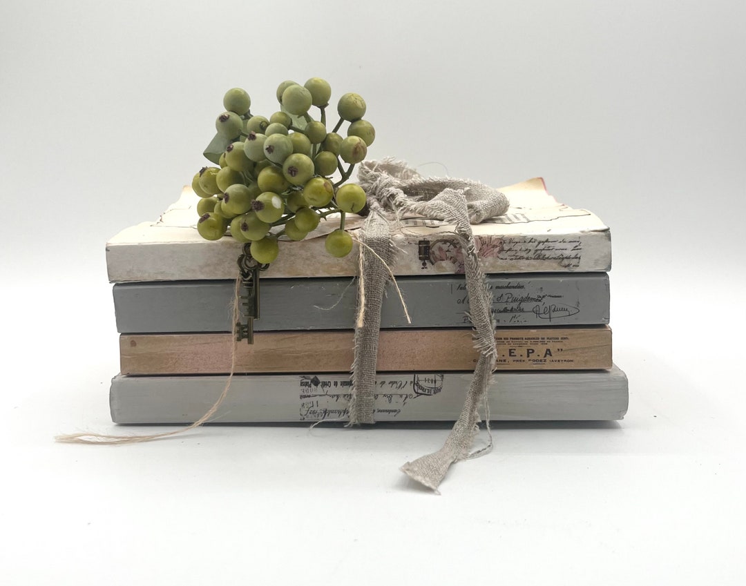Book Bundle Book Stack Shabby Chic Country French Farmhouse Cottage Tan ...