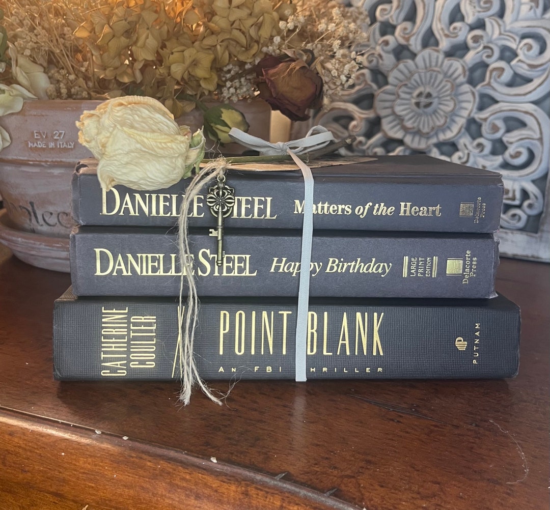 Black Hardback Book Stack: Gold Lettering, Leather Strap Decor - Etsy